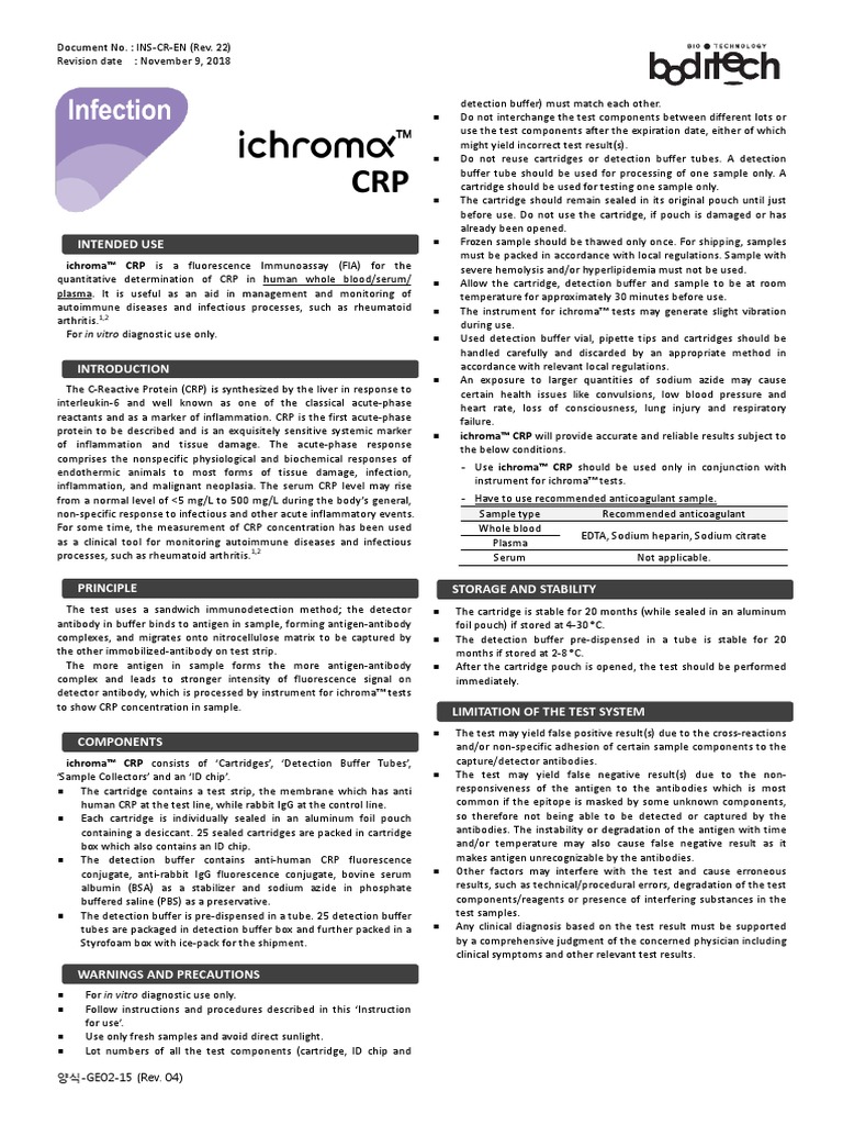 INS CR EN CRP Rev.22 - 181109 | PDF | C Reactive Protein | Blood Plasma