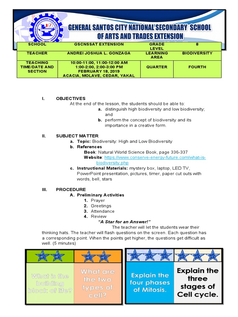 Lesson Plan Biodiversity 4as | PDF | Lesson Plan | Question