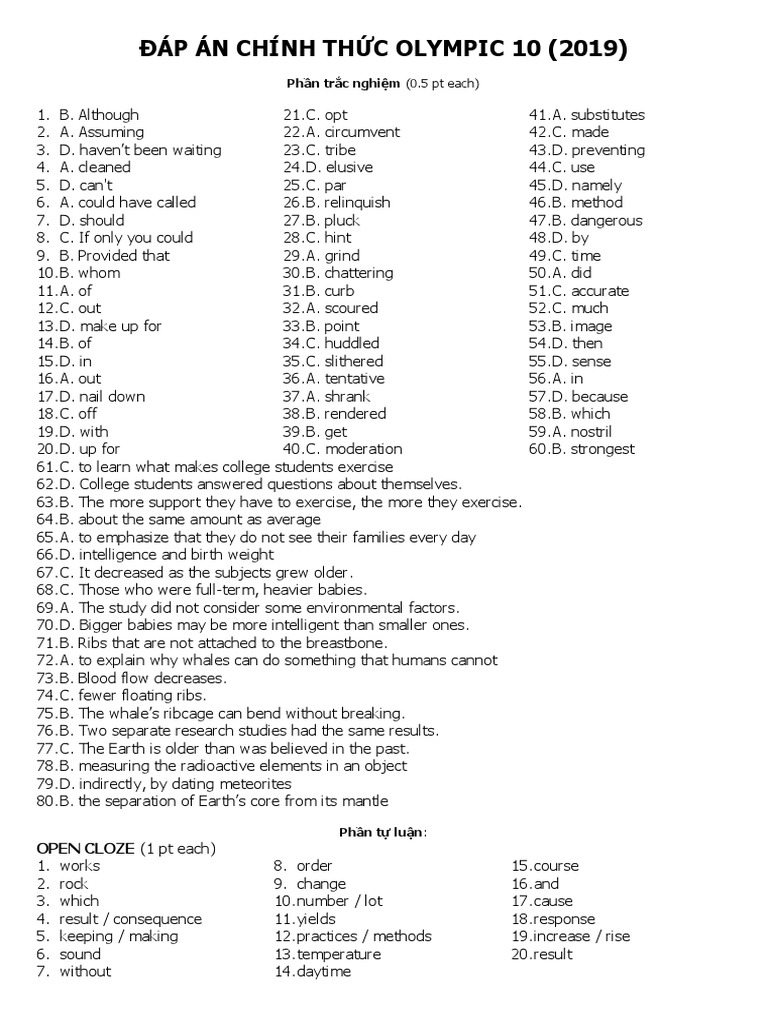 Done Anh 10 - Đáp Án Chính TH C | PDF | Nature