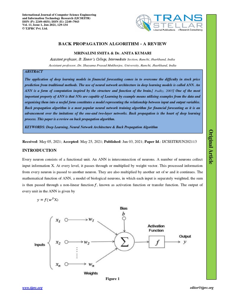 Back Propagation Algorithm - A Review: Mrinalini Smita & Dr. Anita Kumari | PDF | Artificial ...