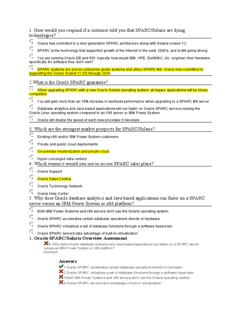 Oracle SPARC Solaris Overview Assessmen | PDF | Oracle Corporation ...