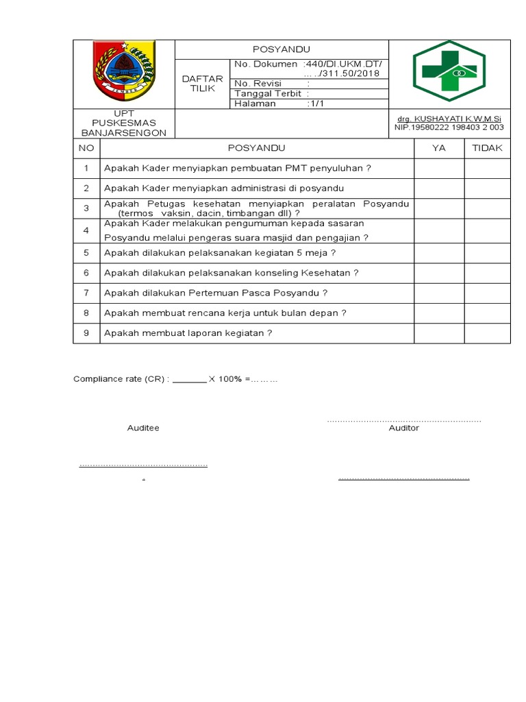 POS YANDU CHECKLIST | PDF