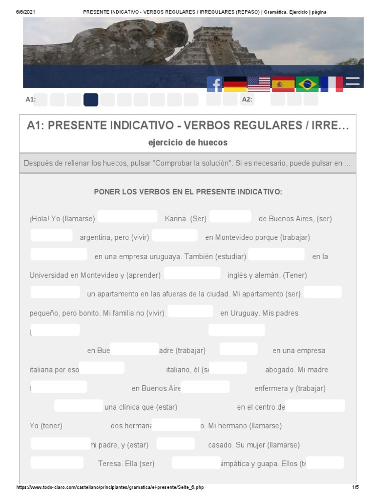 PRESENTE INDICATIVO - VERBOS REGULARES - IRREGULARES (REPASO ...