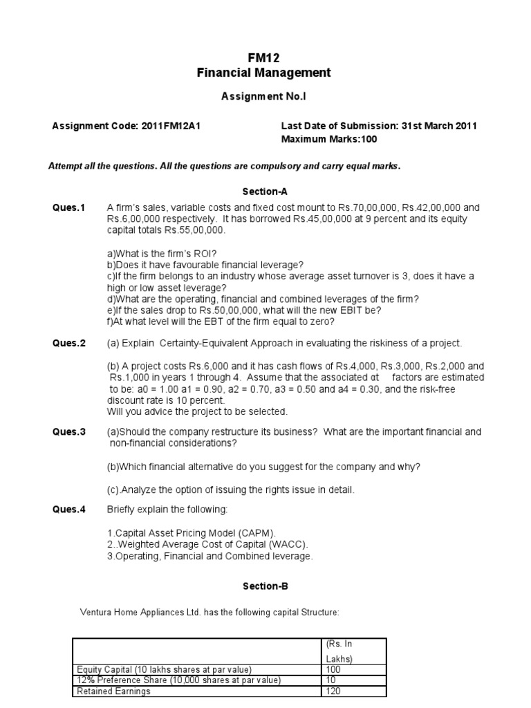 FM12 Financial Management: Assignment No.I | PDF | Cost Of Capital | Stocks
