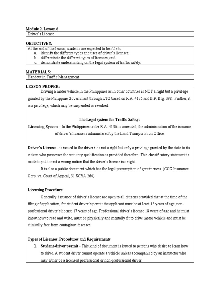 Lesson 6. Driver's License (1-25) | PDF | Driver's License | Vehicle ...