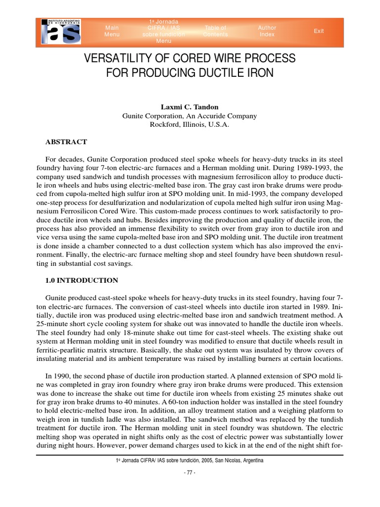Versatility of Cored Wire Process For Producing Ductile Iron | PDF ...