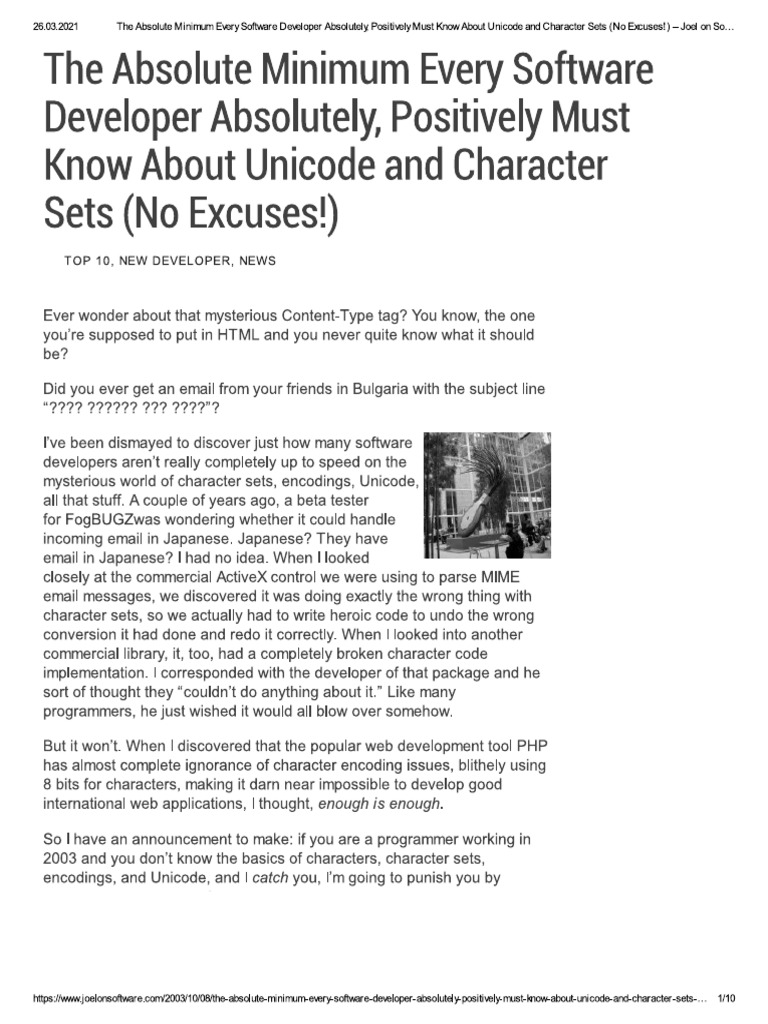 The Absolute Minimum Every Software Developer Must Know About Unicode and Charsets | PDF ...
