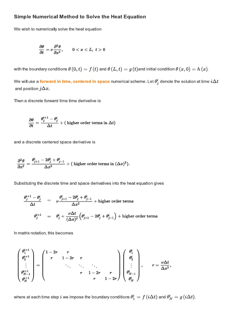 Simple Numerical Method To Solve The Heat Equation | PDF