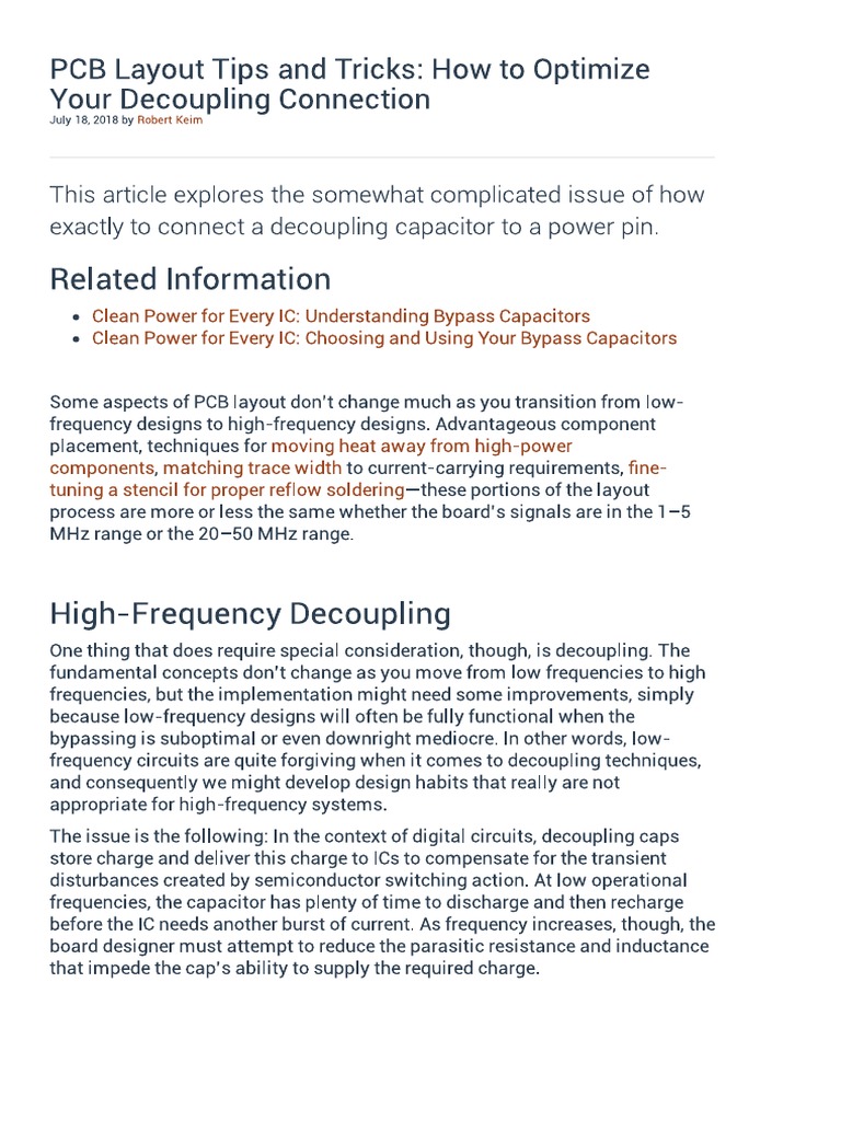 Pcb Layout Tips And Tricks How To Optimize Your Decoupling Connection Pdf