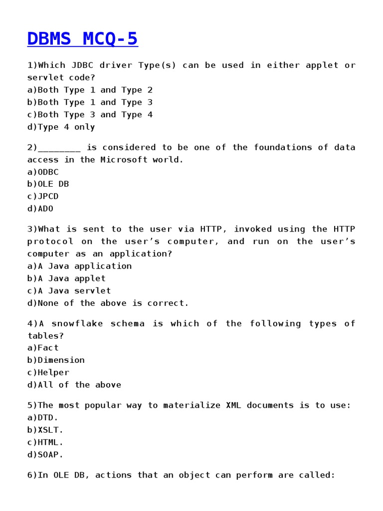 DBMS MCQ | PDF | Database Index | Databases