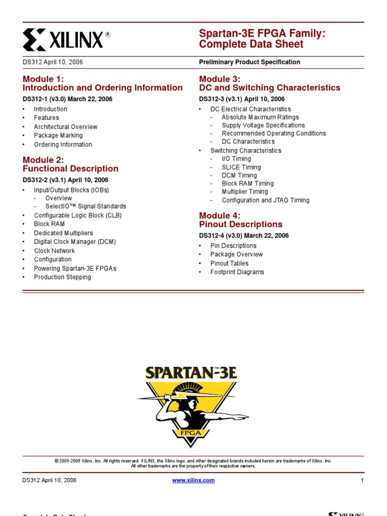 Spartan-3E FPGA Family: Complete Data Sheet: Introduction and Ordering Information DC and ...