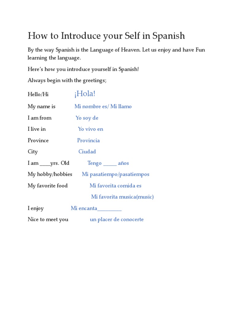 How To Introduce Yourself in Spanish | PDF
