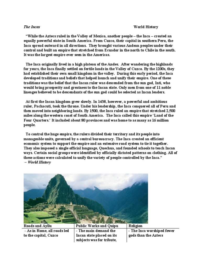 Incas Reading With Questions 2 | PDF | Inca Empire