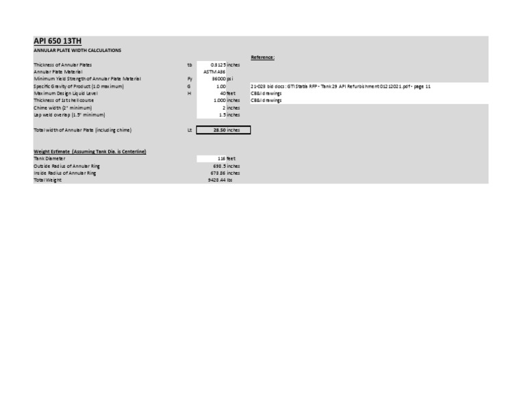 Annular Plate Width Per API 650 | PDF