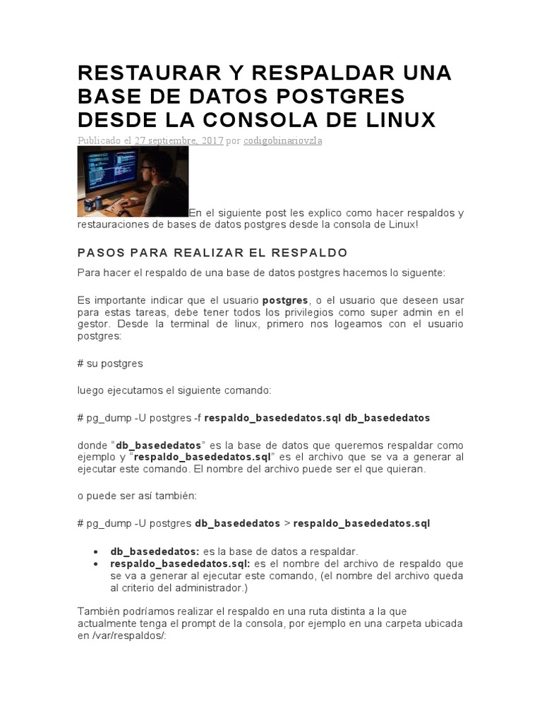 Restaurar y Respaldar Una Base de Datos Postgres Desde La Consola de | PDF | Postgre Sql | SQL