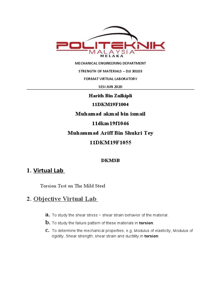 Lab 4 Torsion Test Grouping | PDF | Fracture | Young's Modulus