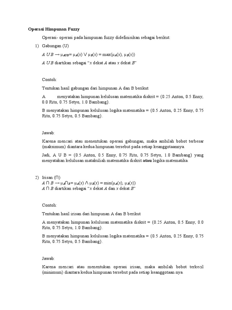 Operasi Himpunan Fuzzy: Gabungan, Irisan, Komplemen | PDF | Sains ...