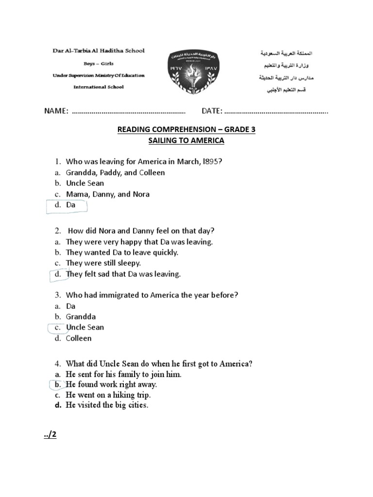 Sailing To America Reading Comprehension PDF | PDF