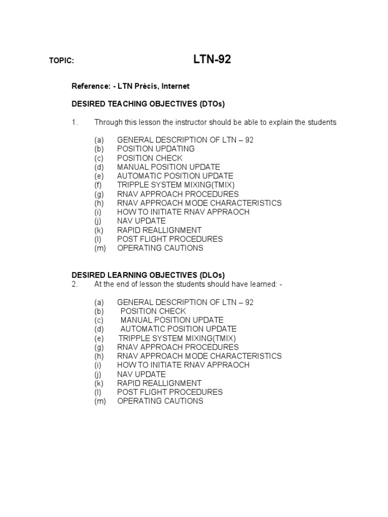 Topic: Reference: - LTN Précis, Internet Desired Teaching Objectives ...