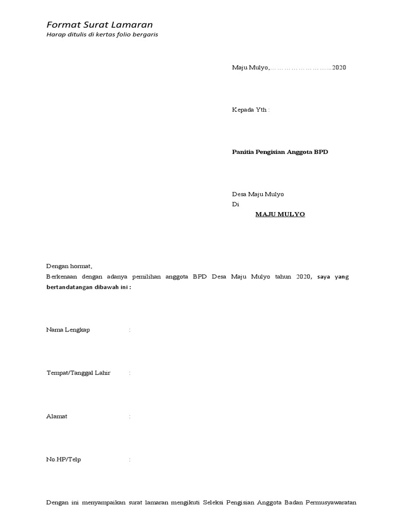 Format Lamaran BPD | PDF