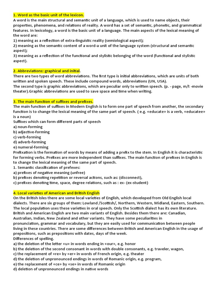 Vse Voprosy Po Lexikologii | PDF | Word | English Language