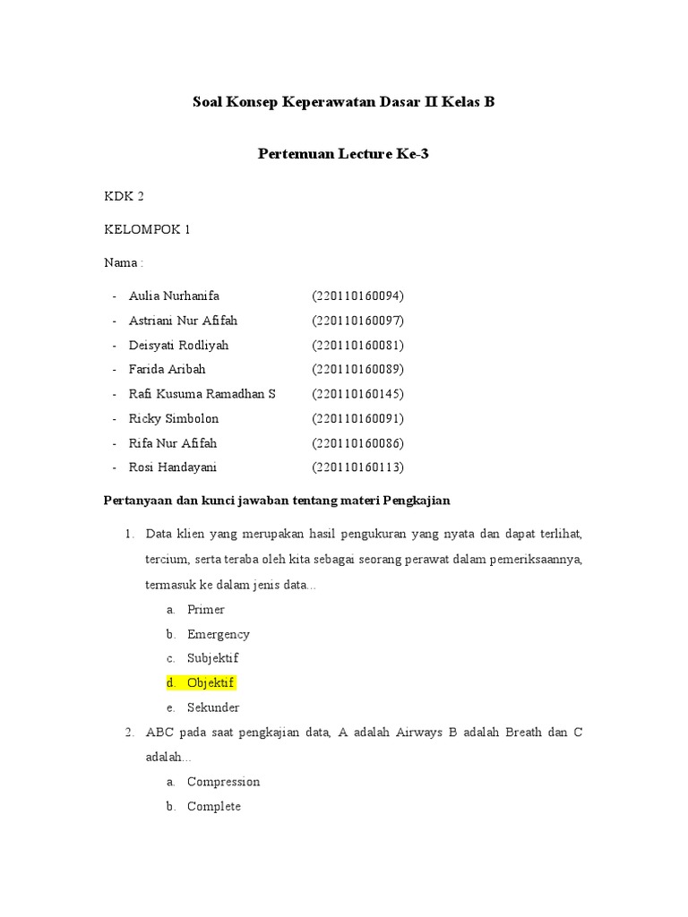 KDK 2 Pertanyaan Pertemuan Ke 3 | PDF