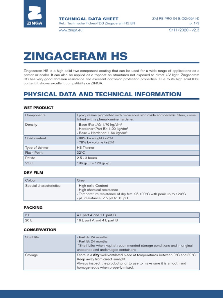 TDS Zingaceram HS ENG-v2.3 | PDF | Epoxy | Materials