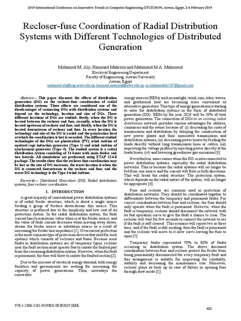Recloser-Fuse Coordination of Radial Distribution Systems With Different Technologies of ...