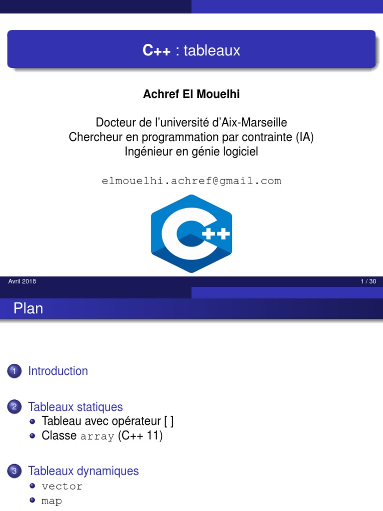 Cours CPP Tableaux | PDF | C ++ | Tableau (structure de données)