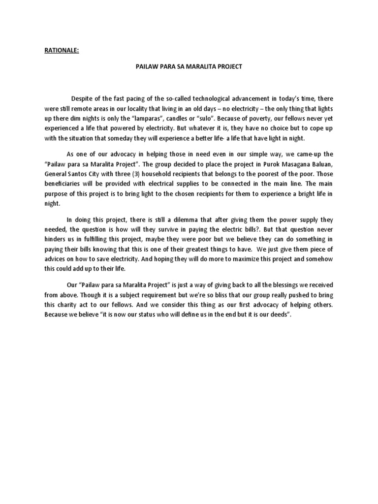 Rationale: Pailaw para Sa Maralita Project | PDF