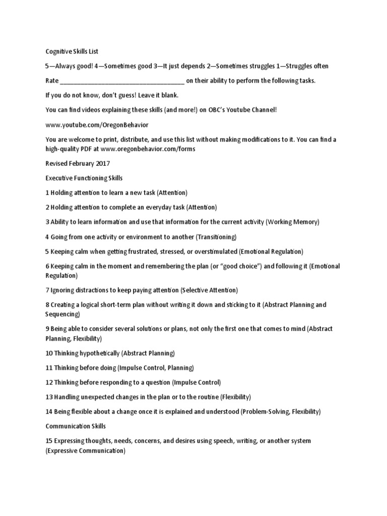 Comprehensive Cognitive Skills Assessment | PDF | Memory | Perception