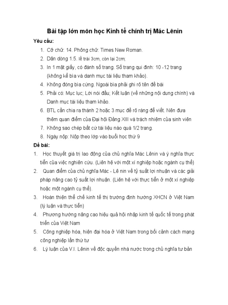 Đề BTL - KTCT | PDF