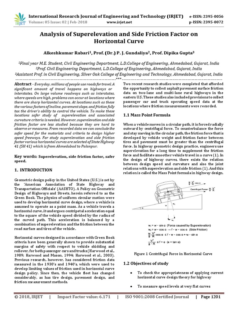 Analysis of Superelevation and Side Friction Factor On Horizontal Curve ...