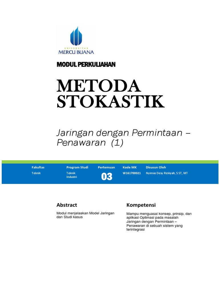 Model Jaringan Stokastik dalam Optimasi | PDF