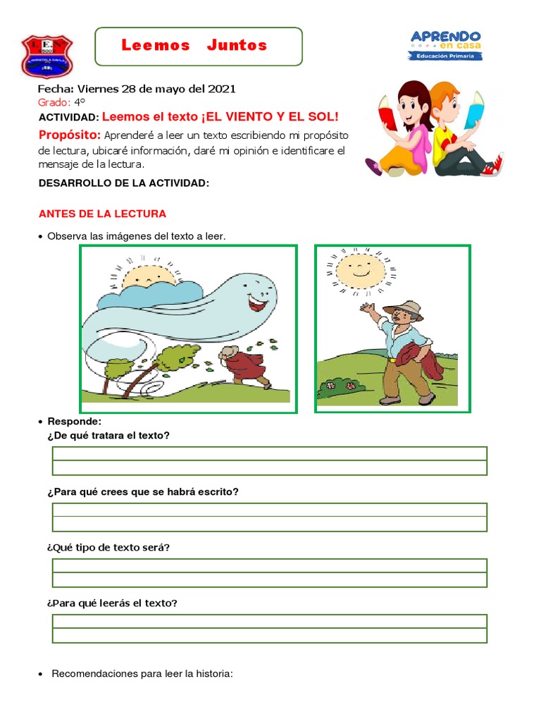 Fichas De Fábulas Sobre El Viento Y El Sol 🌞 Vacaciones,