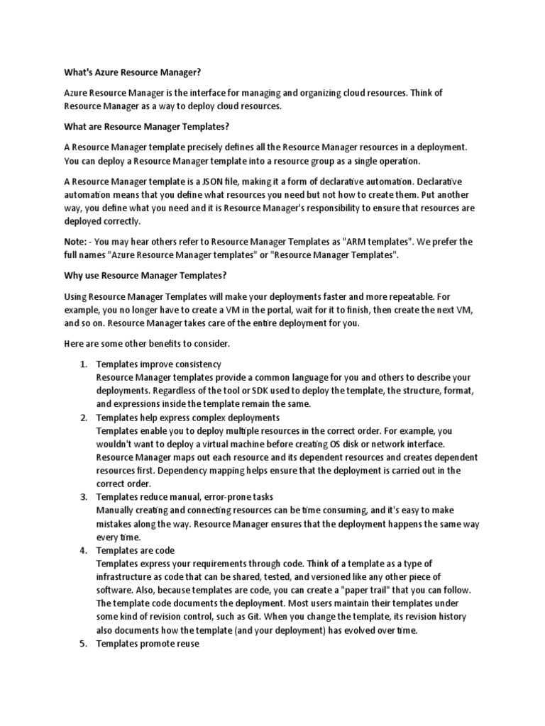 Azure Resource Manager Templates Pdf Parameter Computer Programming Subroutine