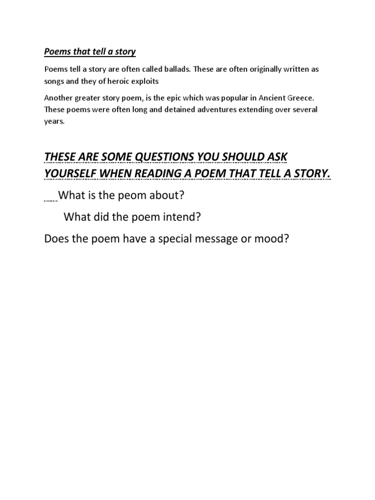 Poems That Tell A Story | PDF | Poetry
