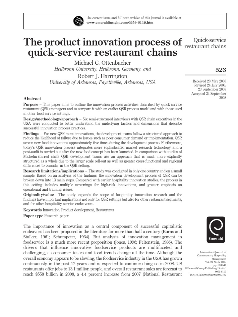 The Product Innovation Process of Quick-Service Restaurant Chains | PDF ...
