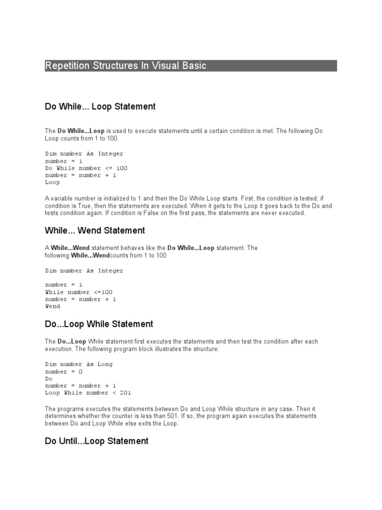 Syntax For Loops in VB | PDF | Control Flow | Areas Of Computer Science