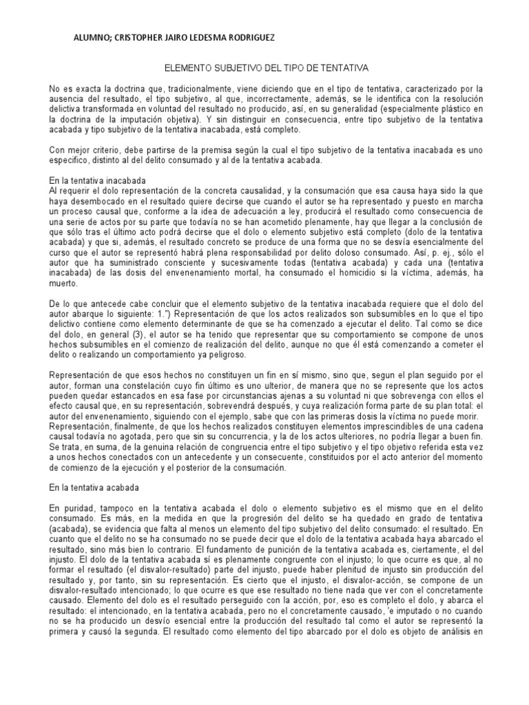 Elemento Subjetivo Del Tipo de Tentativa | PDF | Intención (Derecho ...