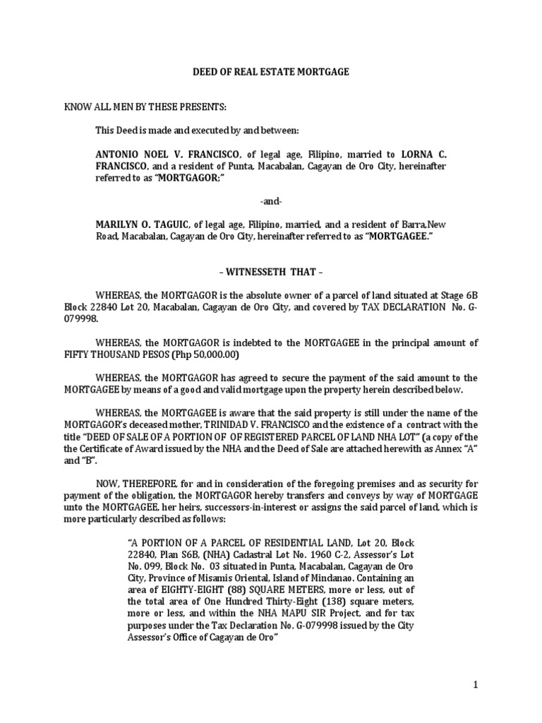 Deed of Real Estate Mortgage | PDF | Mortgage Law | Justice