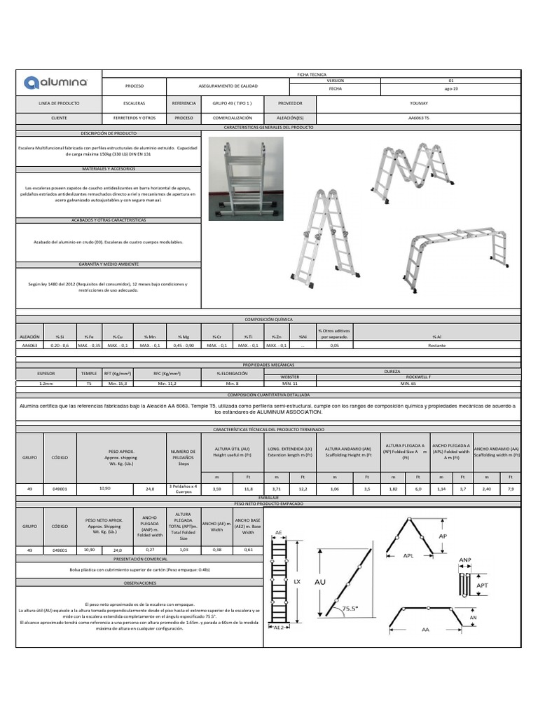 Ficha Tecnica Escalera Multiproposito Tipo I | PDF | Ciencias fisicas | Elementos metálicos