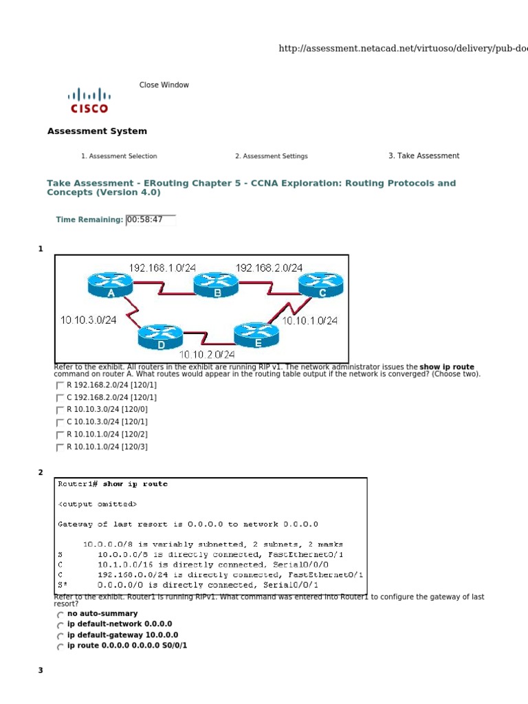 Assessment System Take Assessment Erouting Chapter 5 Ccna