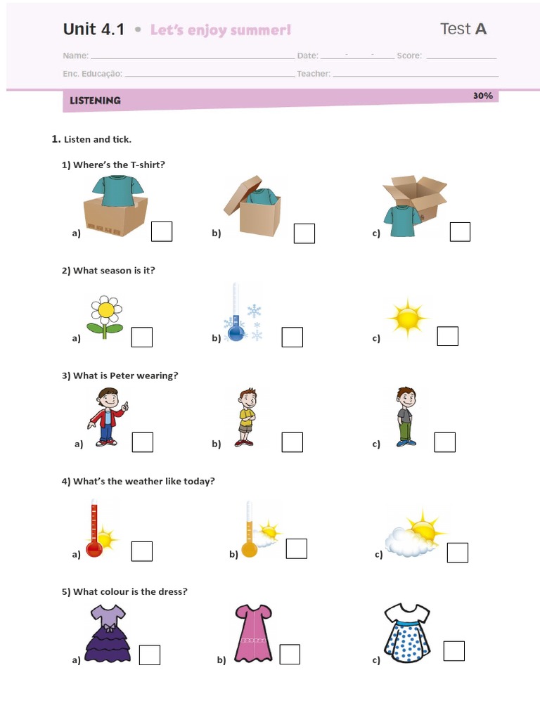 Listen and Tick. 1) Where's The T-Shirt? | PDF