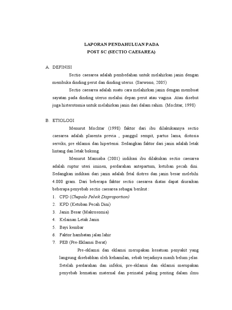 Laporan Pendahuluan Pada Postsc Peb | PDF