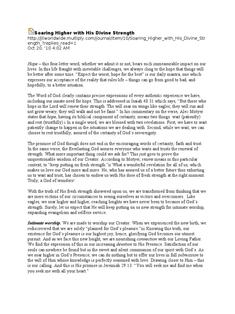 Soaring Higher With His Divine Strength | PDF | Grace In Christianity ...