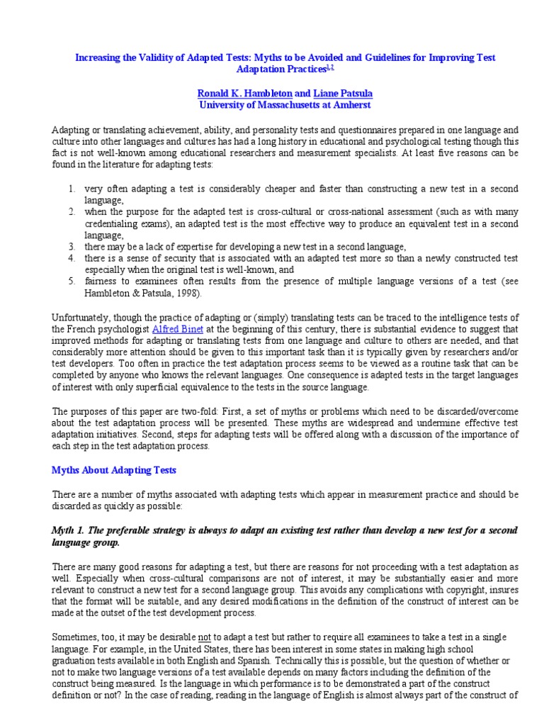 Increasing The Validity of Adapted Tests | PDF | Translations | Test ...