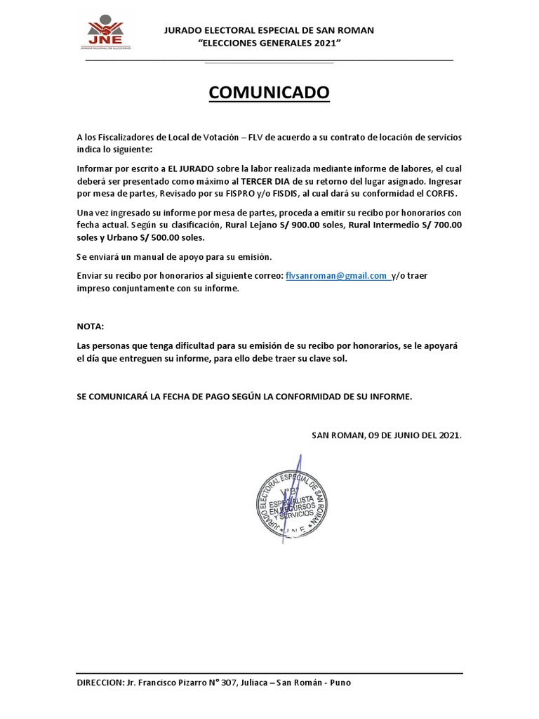 Comunicado Entrega de Informes. | PDF
