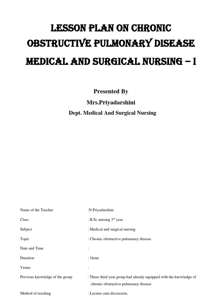Lesson Plan On Chronic Obstructive Pulmonary Disease | PDF
