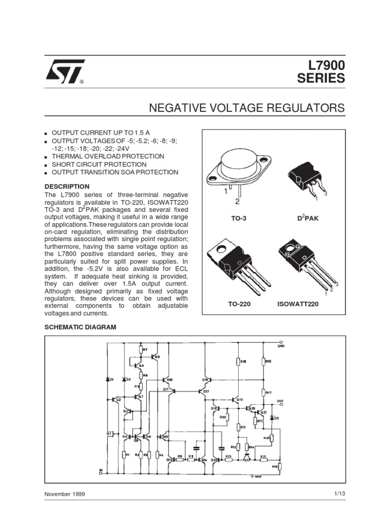 L7900 Series: Negative Voltage Regulators | PDF | Power Supply ...